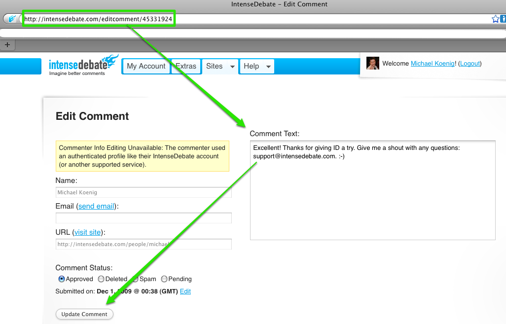 IntenseDebate Support — Editing Comments